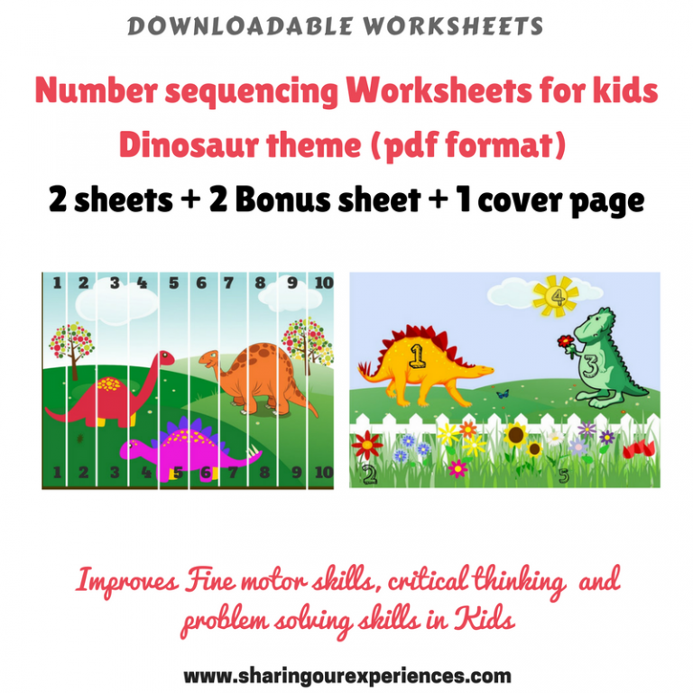 Number Sequencing worksheets Dinosaur Theme pdf printables downloadable ...