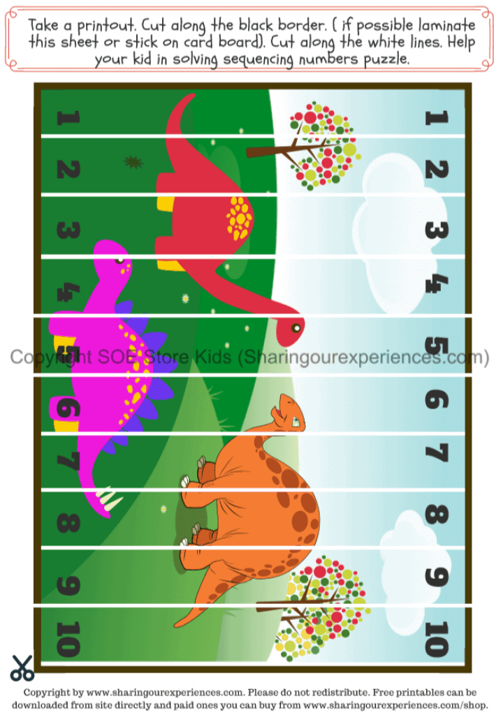 Number Sequencing worksheets Dinosaur Theme pdf printables downloadable ...