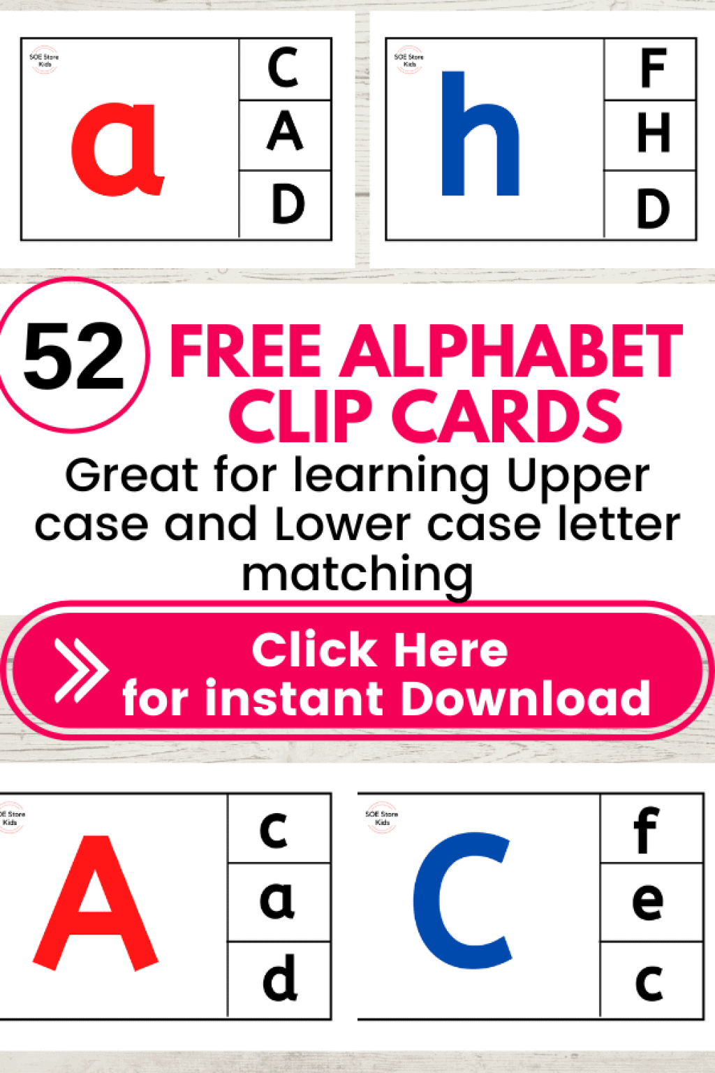 52 FREE Alphabet Uppercase Lowercase Matching Clip cards - Great Hands ...