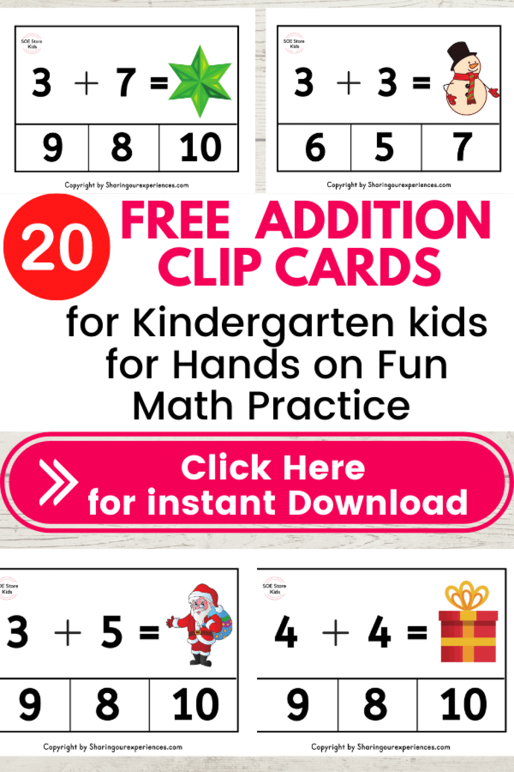Free Christmas Printable Addition clip cards Numbers 1 - 10 for ...