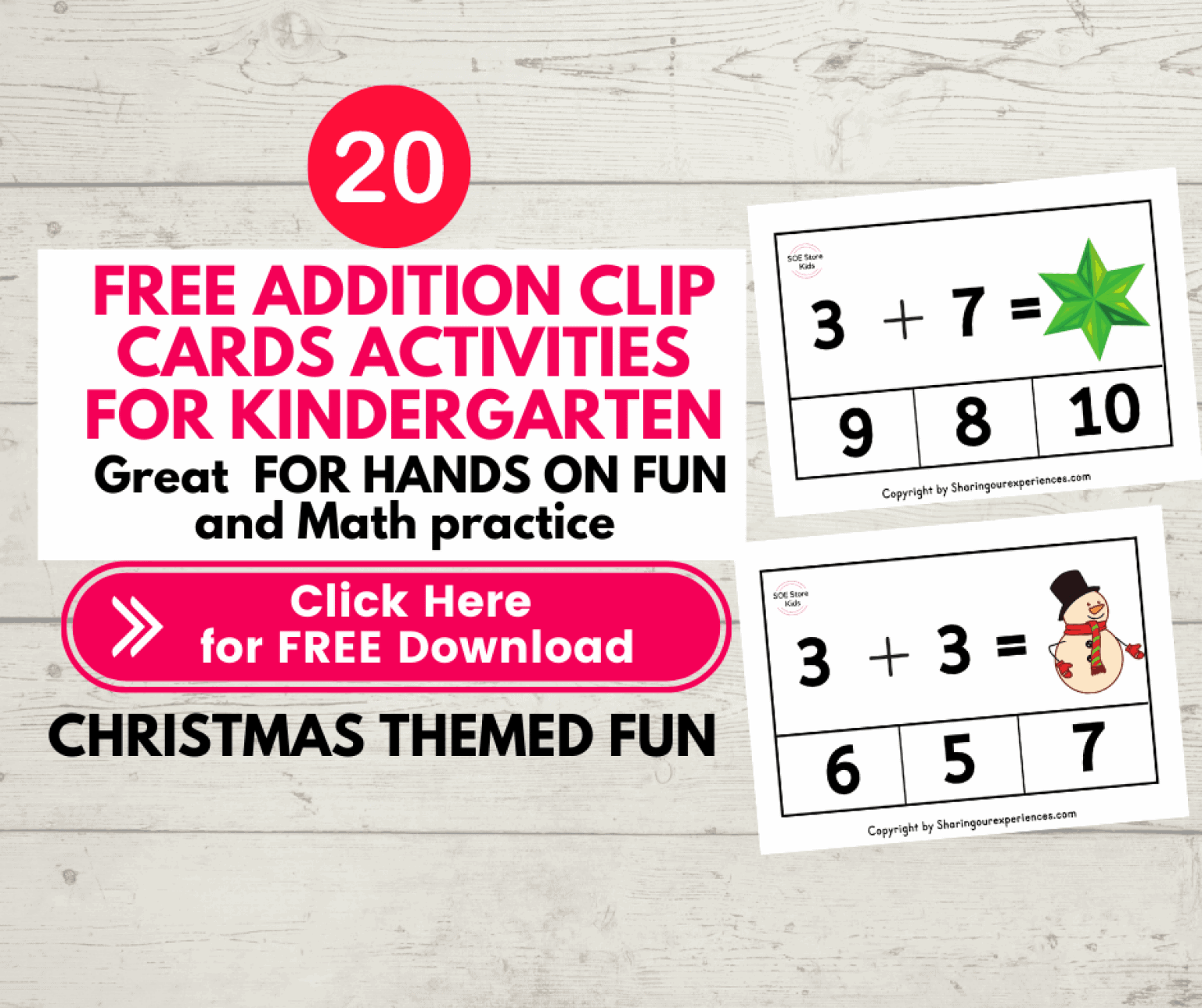 Free Christmas Printable Addition clip cards Numbers 1 - 10 for ...
