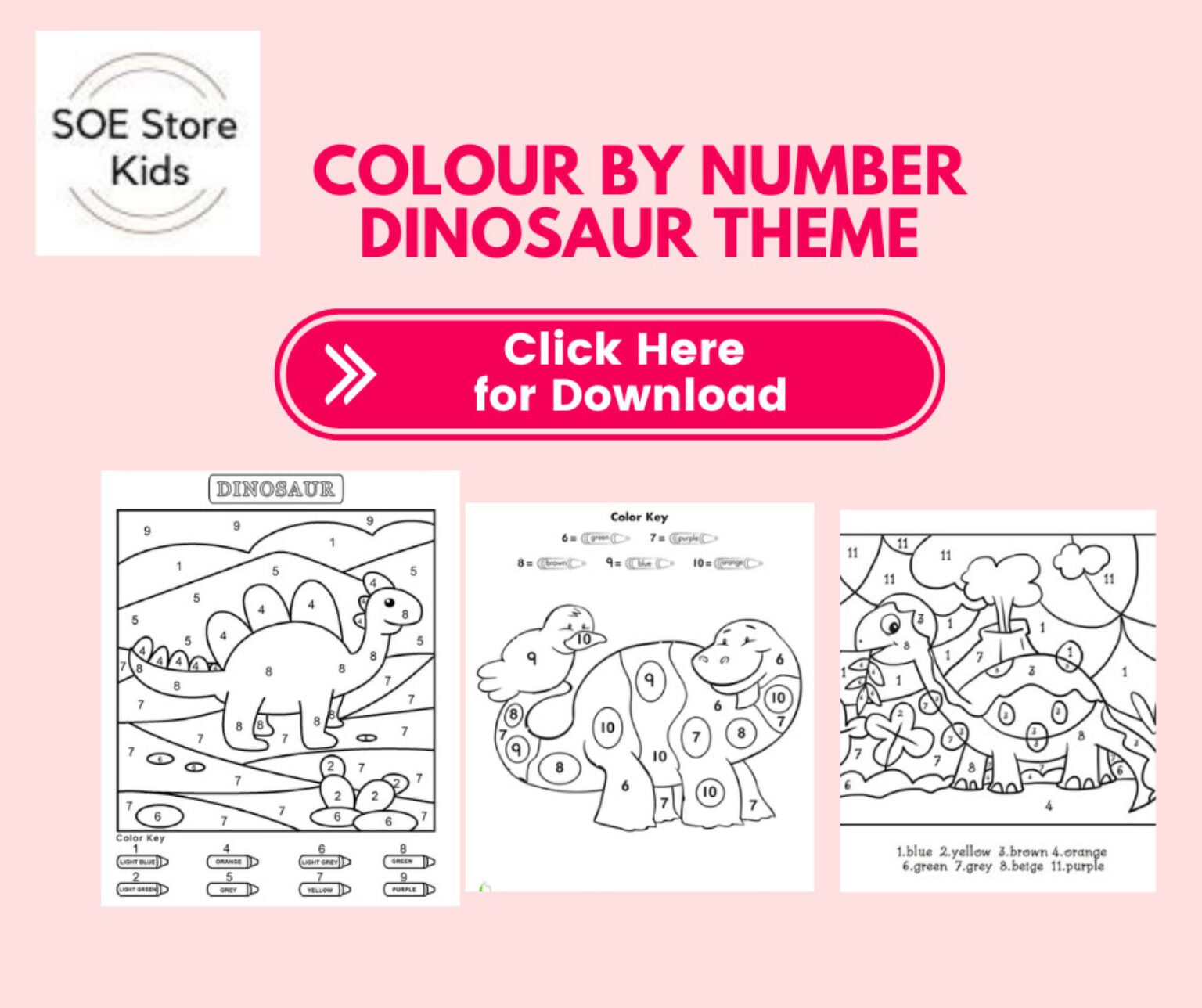 Free Printable Dinosaur Color by Number Printable worksheets for Fun ...